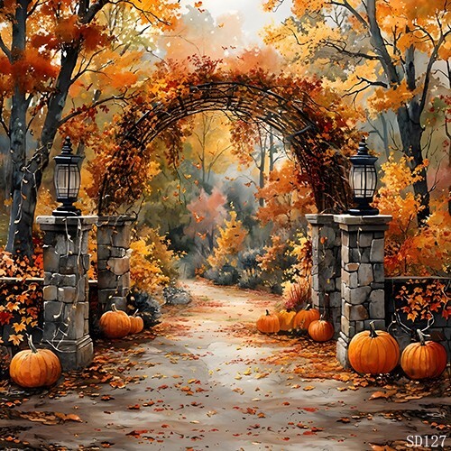 10'x10'CP Pumpkin Doorway Fall Scene Microfiber Fabric background ...