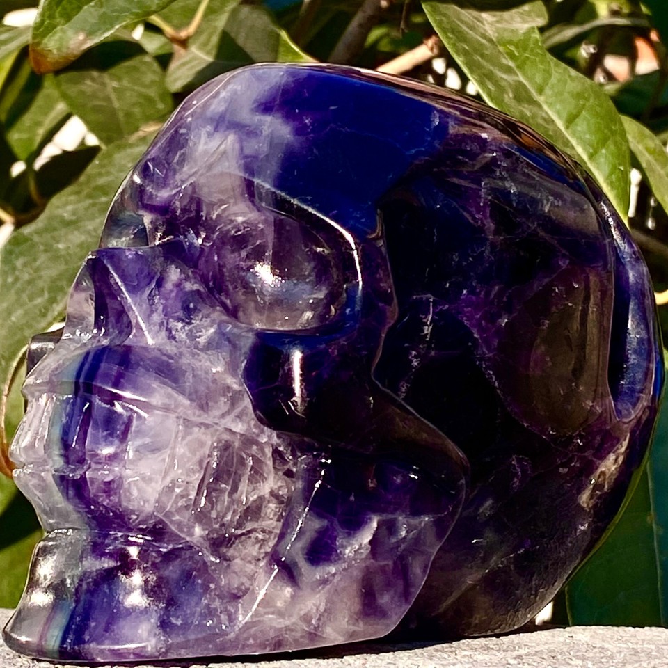 2.36LB Natural fluorite crystal skull, hand carved quartz skull ...
