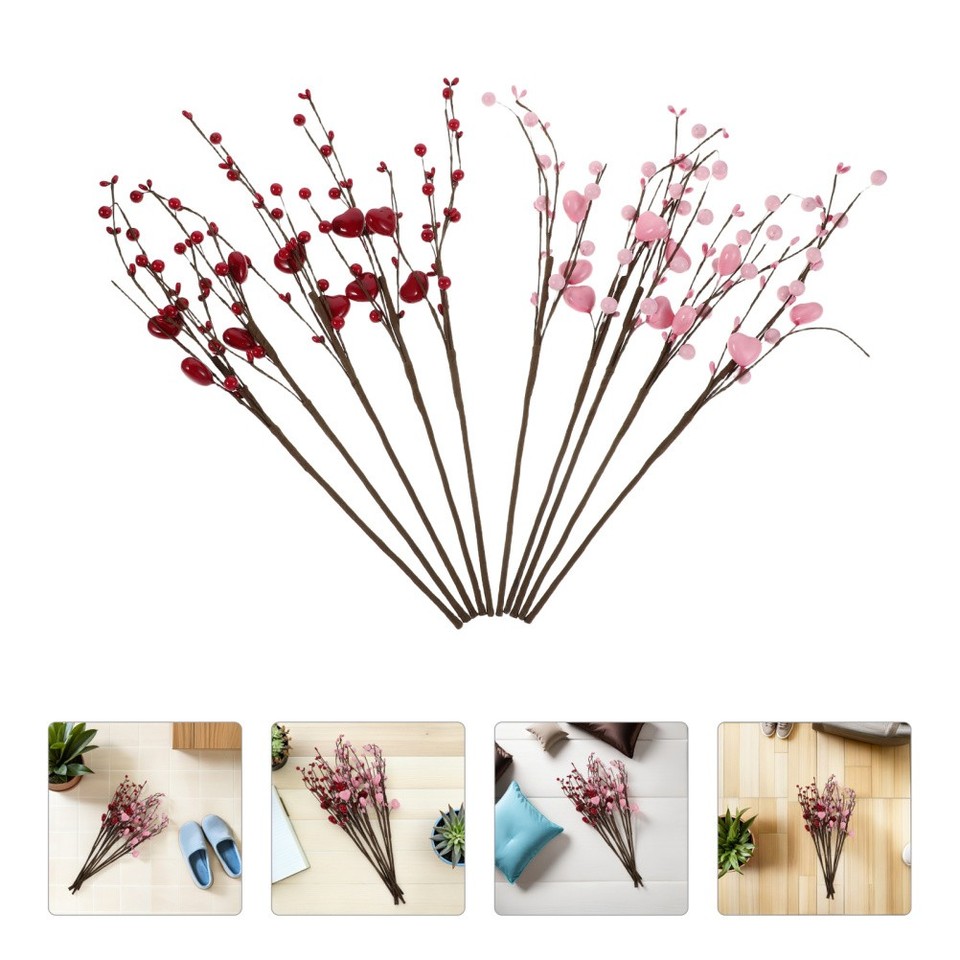 10pcs Valentine’s Day Heart Shaped Picks Branches - Artificial Berry ...
