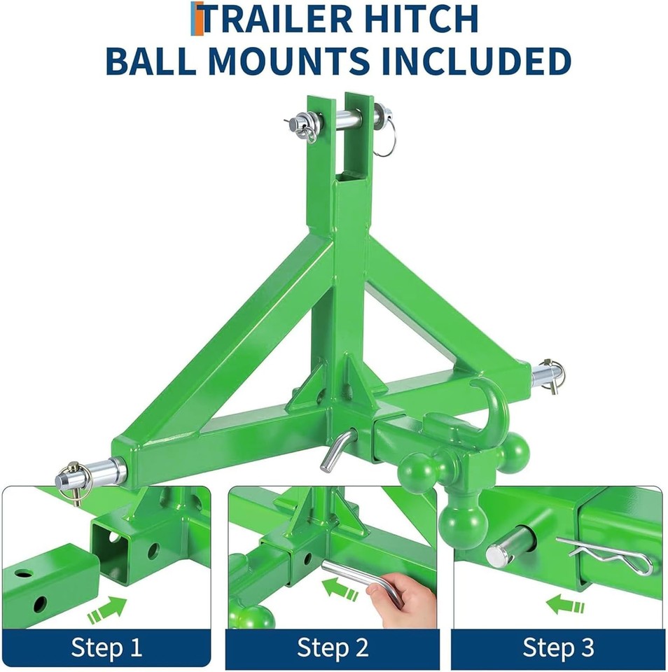 3-Point Quick Hitch Cat 1 Tractors Drawbar Attachment Ball Hitch w ...