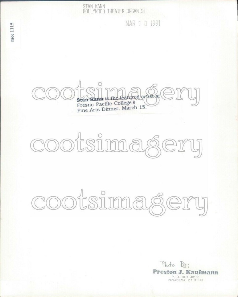 Press Photo Hollywood Theater Organist Stan Kann at Organ | eBay