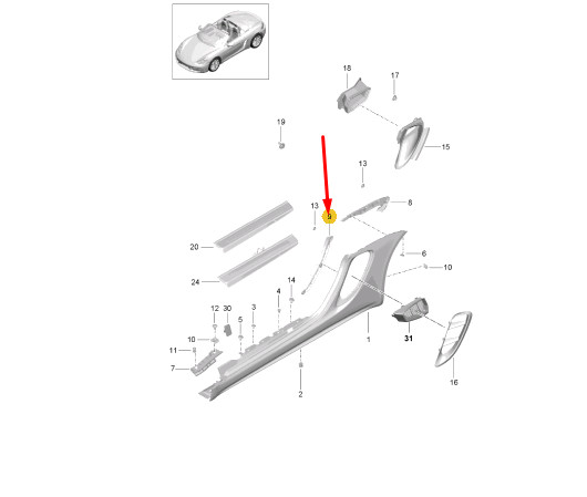 PORSCHE 718 BOXSTER 982 FRONT LEFT CENTER RETAINING STRIP 982854945 ...