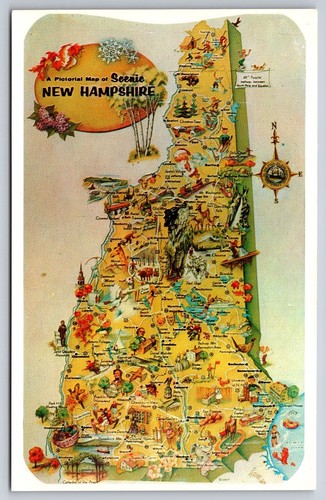 The Granite State Pictorial Map Vintage Postcard New Hampshire Map 1957 ...
