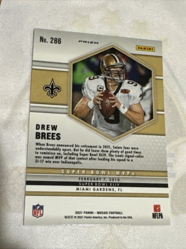 2021 Panini Mosaic Drew Brees Yellow Reactive Prizm Super Bowl MVP #286 ...