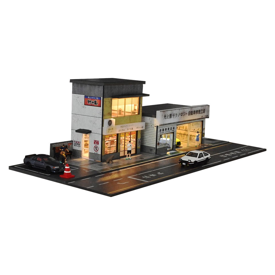Diorama 1/64 Garage Model Set LED Japanese Repair Shop Scene Display ...