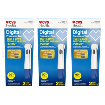 CVS Health Digital Pregnancy Test 2 Test Sticks Each Lot of 3 Clearblue ...