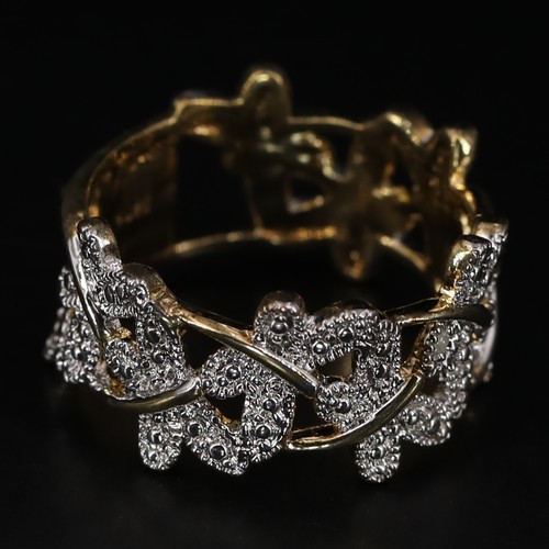 Sterling Silver - SETA Diamond Pave Butterfly Lace Gold Band Ring Size ...