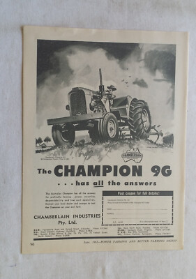 Chamberlain Champion 9G Tractor Advertisement removed from 1961 Farming ...