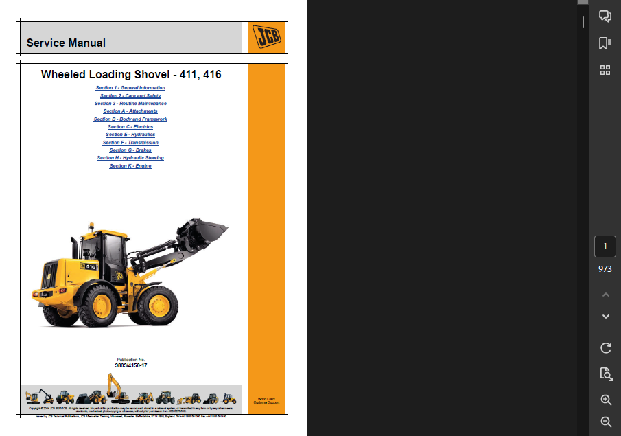 JCB 426 WHEELED LOADING SHOVEL SERVICE REPAIR SHOP MANUAL PDF USB | eBay
