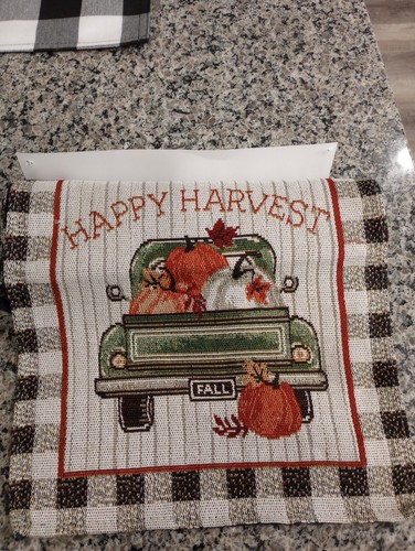 Happy Harvest Fall Farm Truck Thanksgiving Tapestry Table Runner 13"x ...