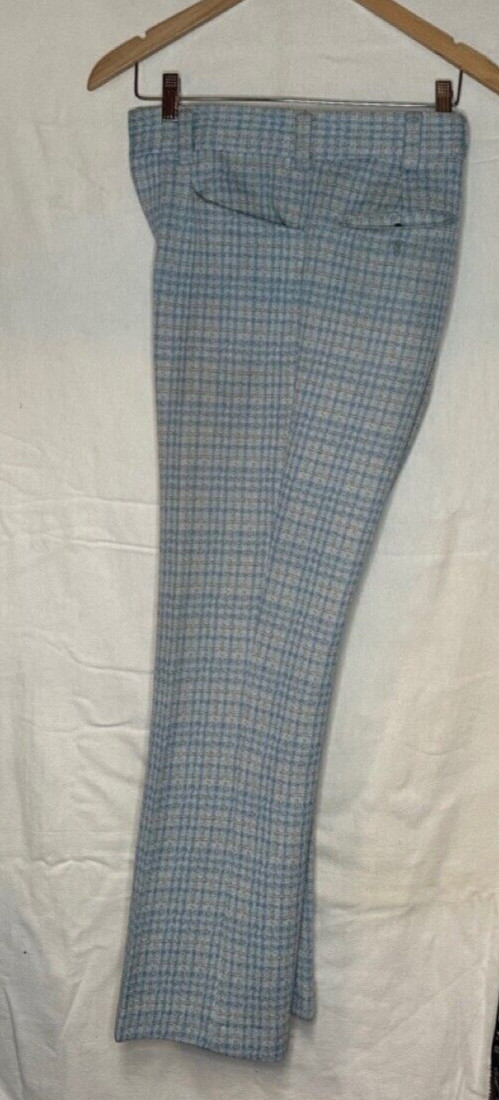Vintage Mens' Double Knit Slacks 1970s Blue Plaid Wai… - Gem