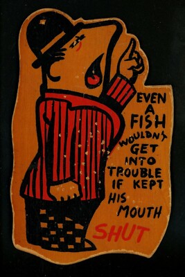 Novelty postcard Wood comic fish motto Vintage | eBay