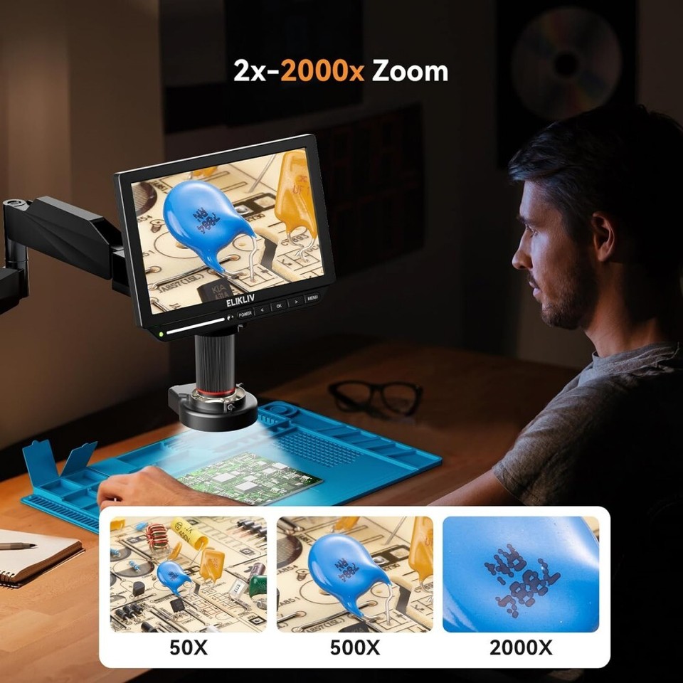 Elikliv 4K Soldering Digital Microscope 52MP 10.1" HDMI with 360° Flex ...