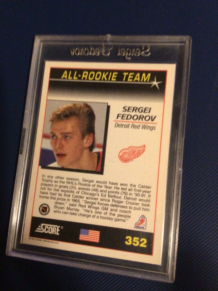 1991 Score Sergei Fedorov All-Rookie Team Card in Gold-Lettered Hard ...