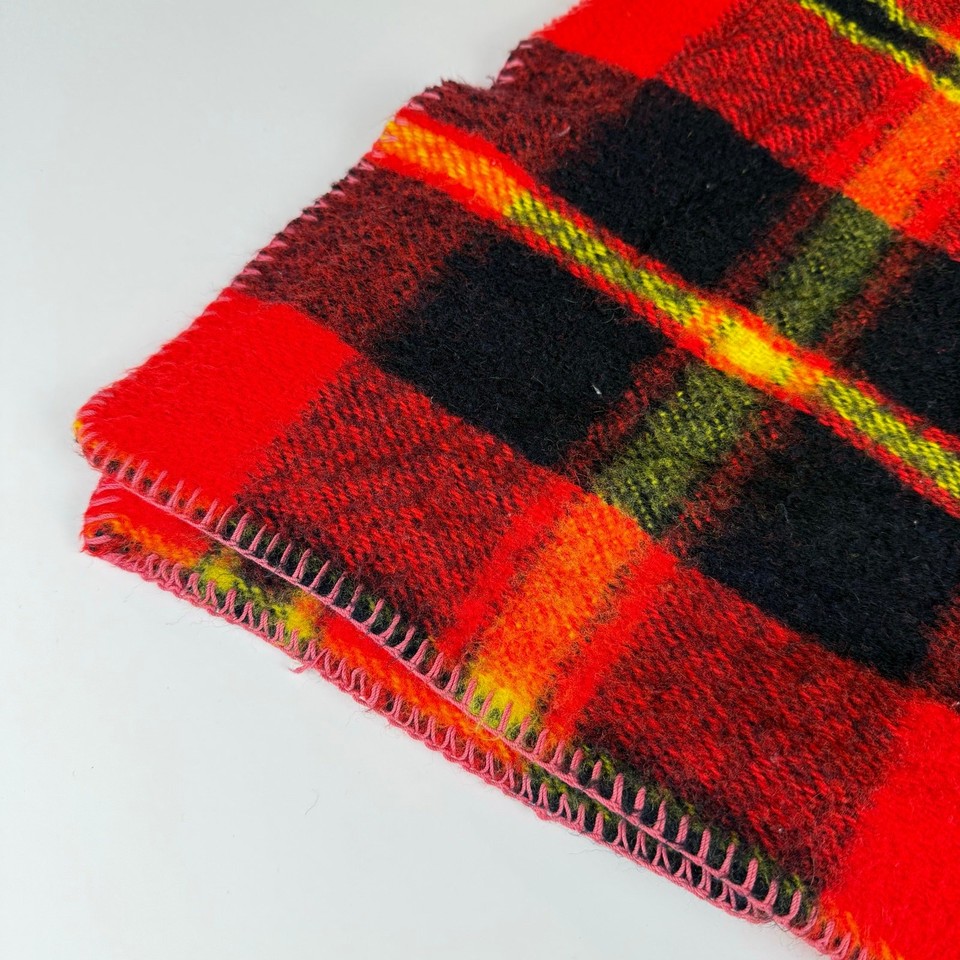 Mid century vintage camp blanket red plaid wool rustic cabin throw ...