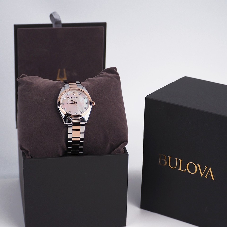 Bulova Surveyor Diamond 98P207 Mother of Pearl Dial Rose Gold Band ...