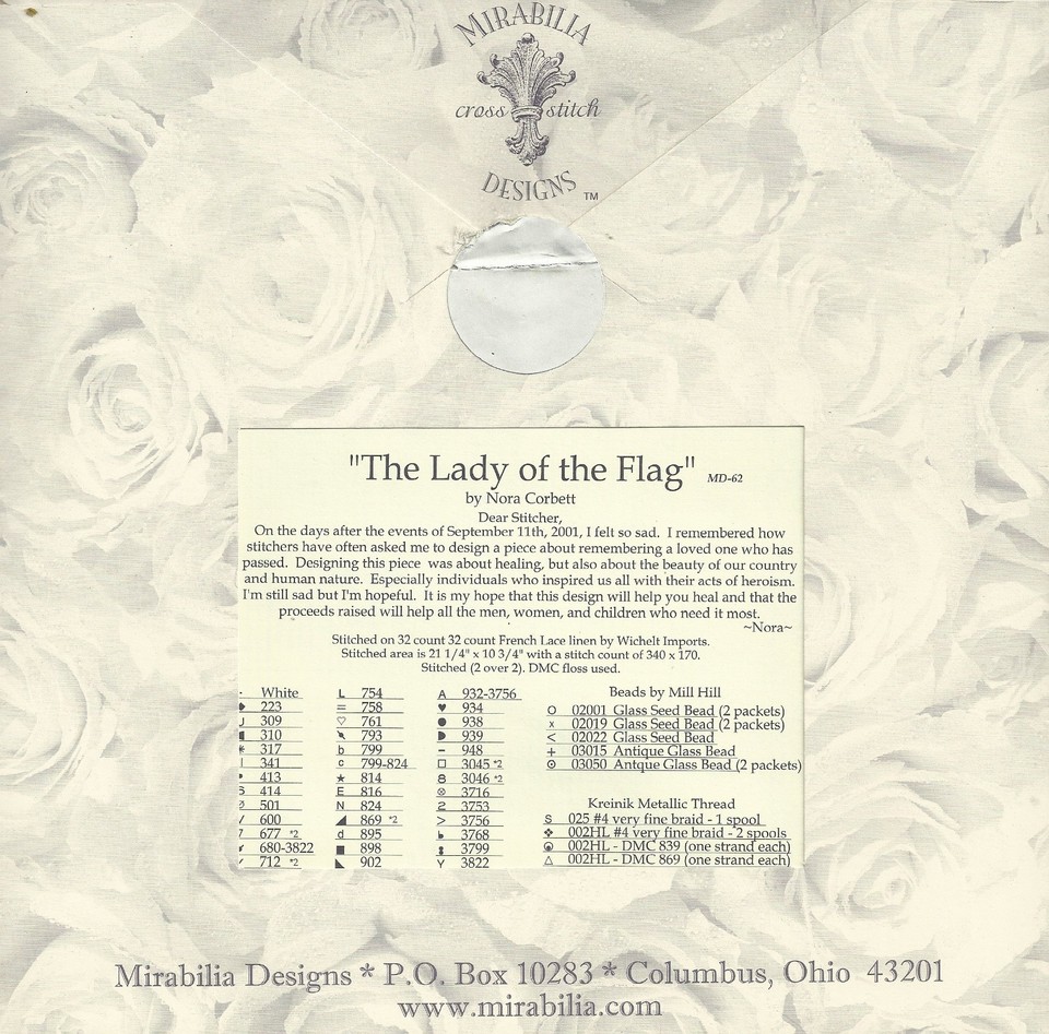 Mirabilia cross stitch The Lady of the Flag pattern MD-62 (Out of Print ...
