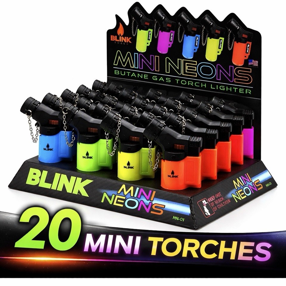 20 Mini Torch Lighters Butane Gas | Refillable Jet Flame | Neon Colors ...