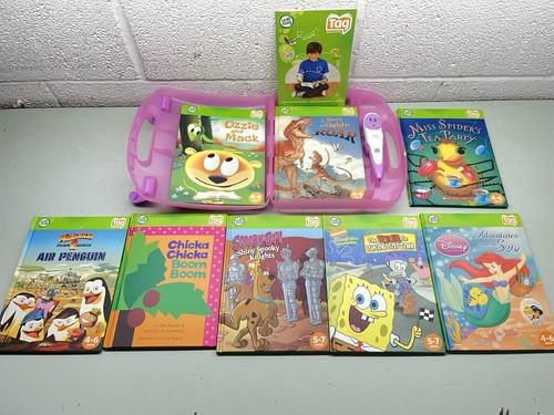 Leapfrog Tag Reader with 8 Books Carrying Case Tested Disney SpongeBob ...
