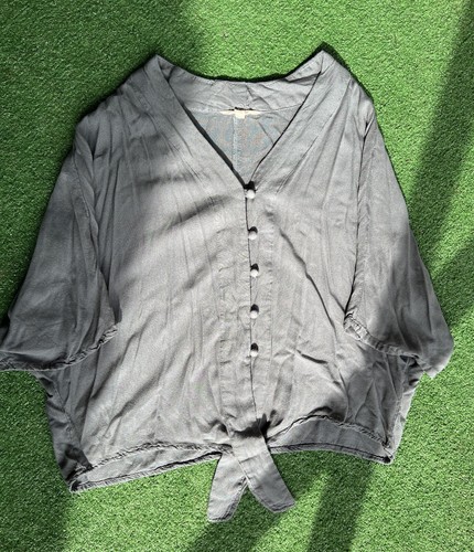 Sim And Sam Women’s Loose Baseball Style Button Up Tie Front Shirt Size ...