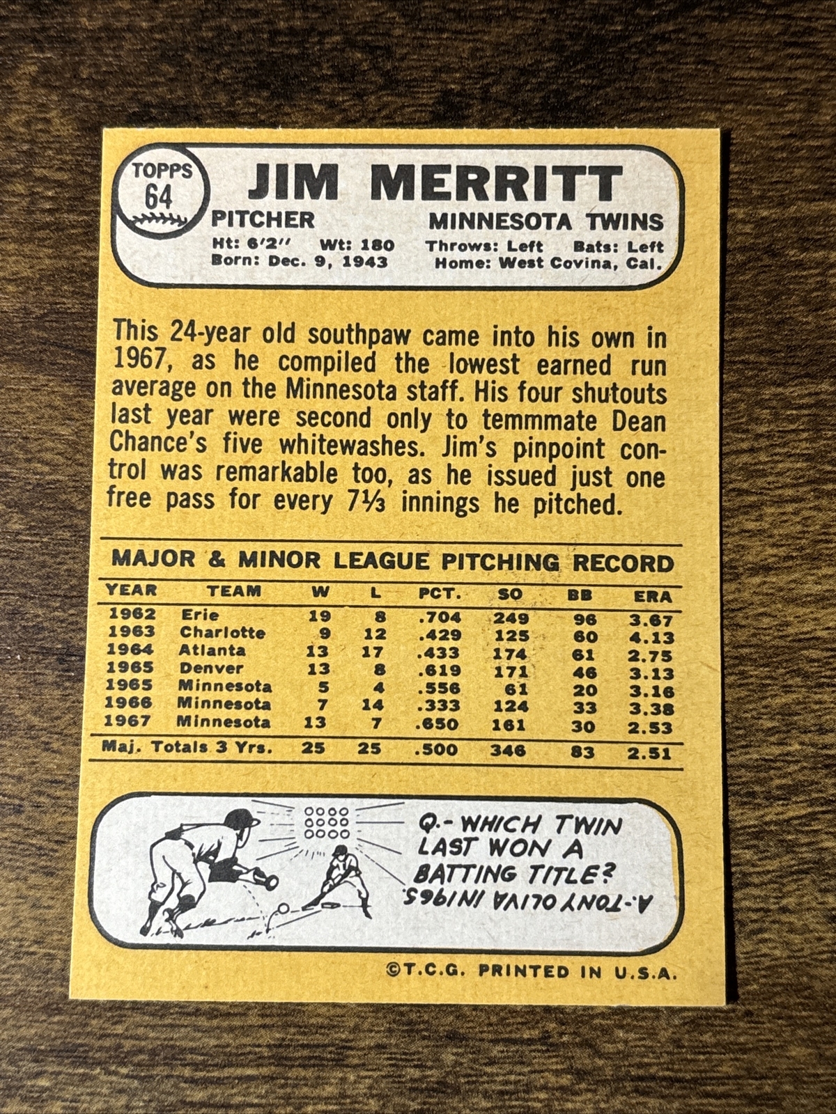 1968 Topps - #64 Jim Merritt for sale online | eBay