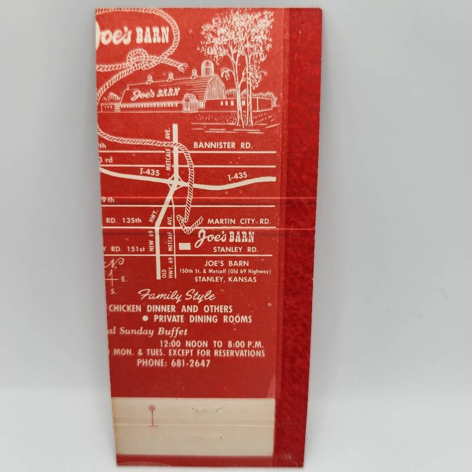 Vintage Matchbook Joe's Barn Restaurant Stanley Kansas | eBay