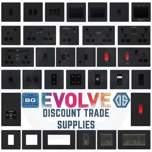 BG Evolve Matt Black Screwless Switches & Sockets Black Inserts Full ...