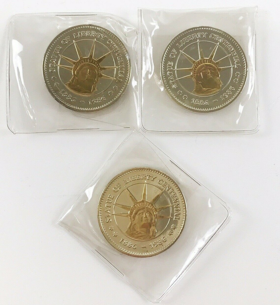3 Statue of Liberty Coins Tokens 100 years 1886-1986 Commemorative NO ...