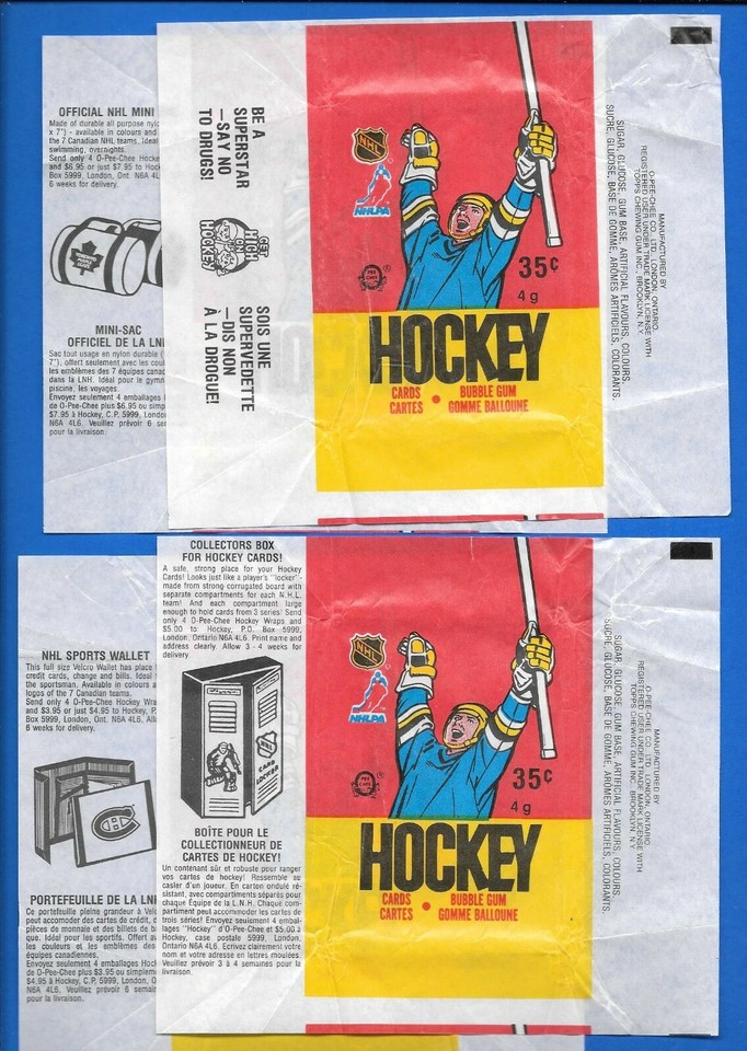 HOCKEY WAX PACK WRAPPER OPC O PEE CHEE TOPPS VARIATION & EMPTY BOX LOT ...