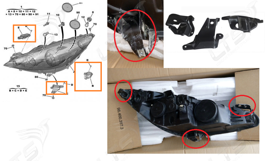 LEFT AND RIGHT HEADLAMP HEADLIGHT BRACKET TAB REPAIR KIT FOR PEUGEOT ...