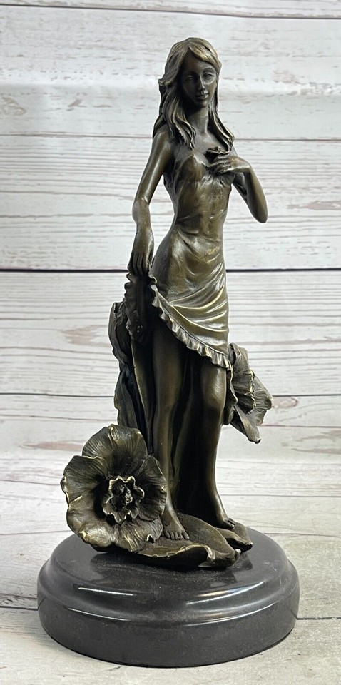 Moreau's Handmade Lily Girl Bronze Sculpture Art Deco Maiden with ...