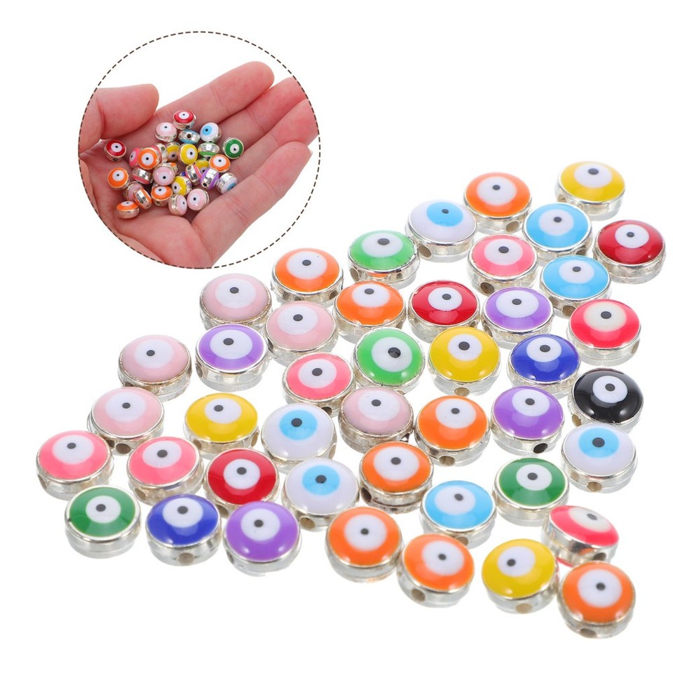 60pcs Evil Eye Beads: Flat Round Evil Eye Resin Charms Loose Spacer ...