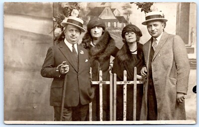 Postcard RPPC Couples Men Suits Bowler Hats Women Flappers Studio Photo ...