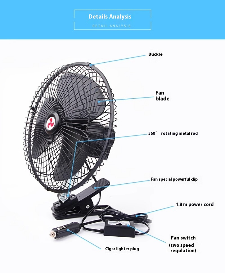 Car Fan 12v 24v Volt Small Electric Fan for Cars Oscillating Head ...