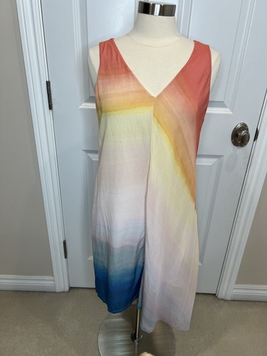 ecru Women's Sleeveless 100% Silk Watercolor Sheer Sundress ...