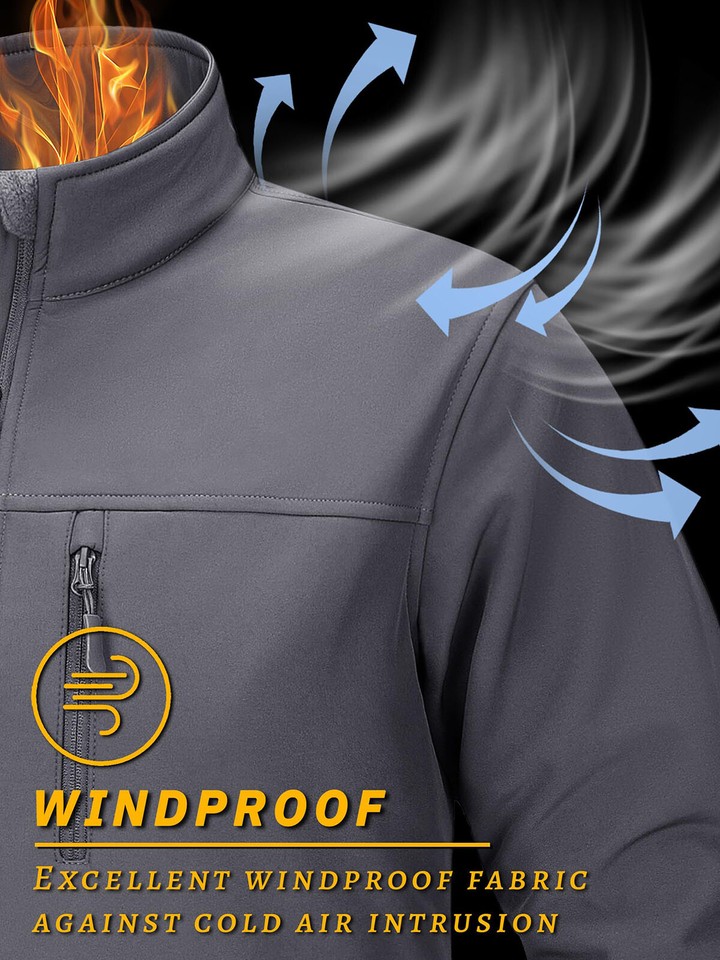 Mens Softshell Fleece Lined Jackets Lightweight Water Resistant Hiking ...
