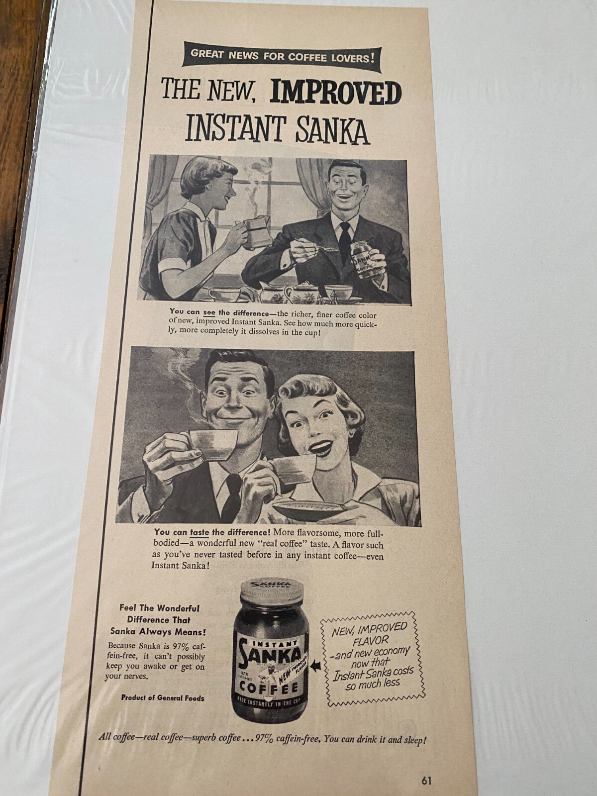 Vintage 1950 Sanka Instant Coffee See The Difference Happy Couple ad | eBay