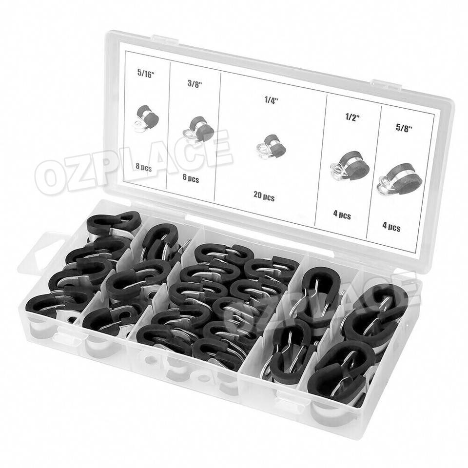 42x EPDM Rubber Lined P Clips Cable Hose Pipe Clamps Holder Air Clip ...