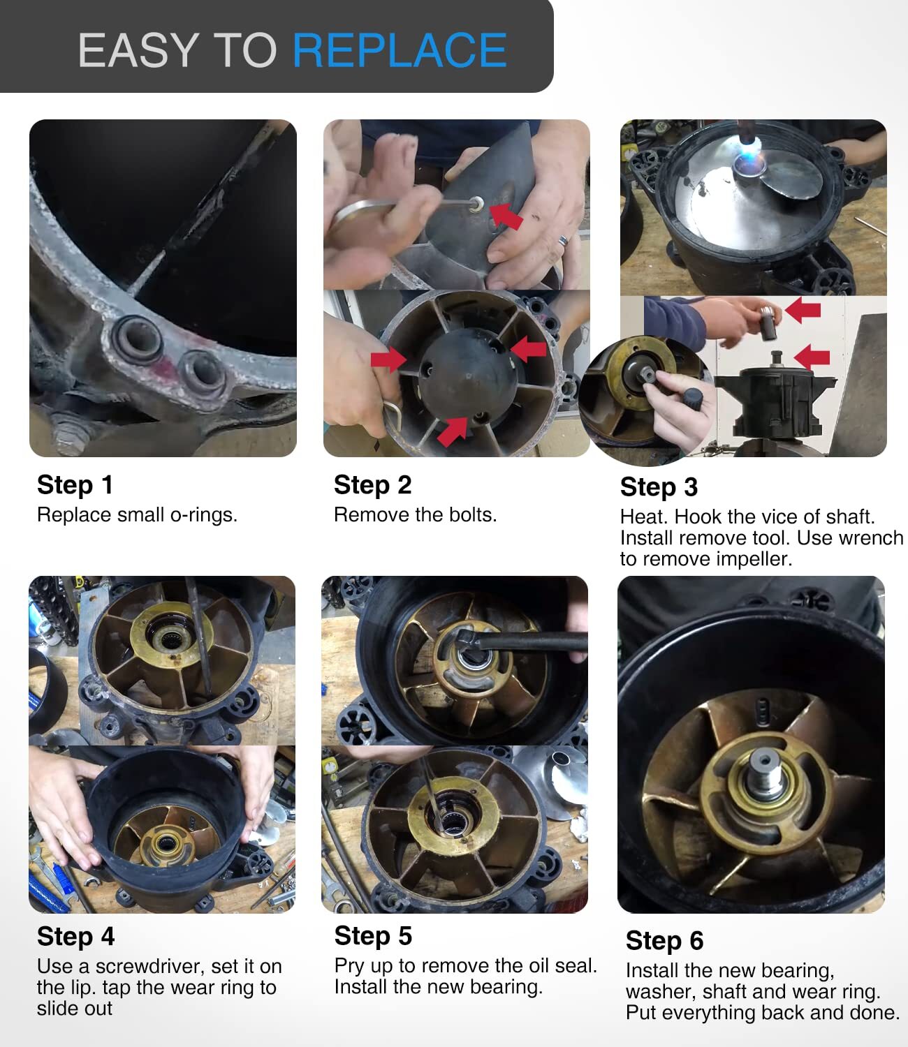11PC SeaDoo Jet Pump Rebuild Kit Wear Ring Impeller Shaft Seal Oil 951 ...