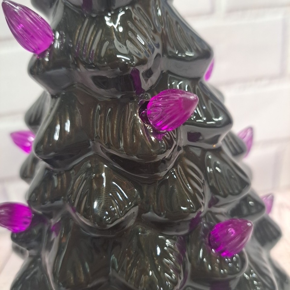 Halloween Lighted Black Tree Purple Lights Bat Tree Topper Ceramic 9 ...