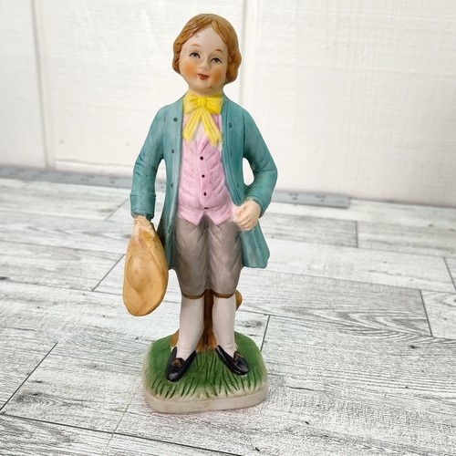 Colonial Man Holding Hat Figurine 6" Tall Green Jacket Yellow Tie Home ...