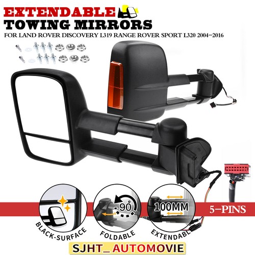 2x Black Electric Towing Mirrors w/ Indicators for Land Rover Discovery ...