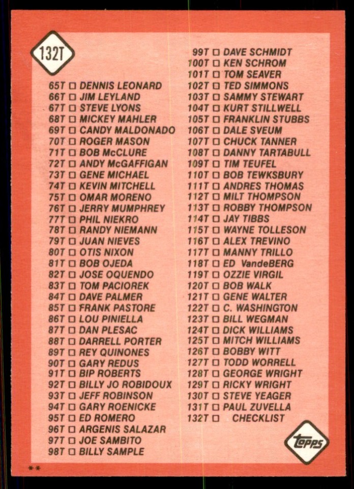 1986 Topps Traded Checklist 1T-132T Baseball Cards #132T | eBay
