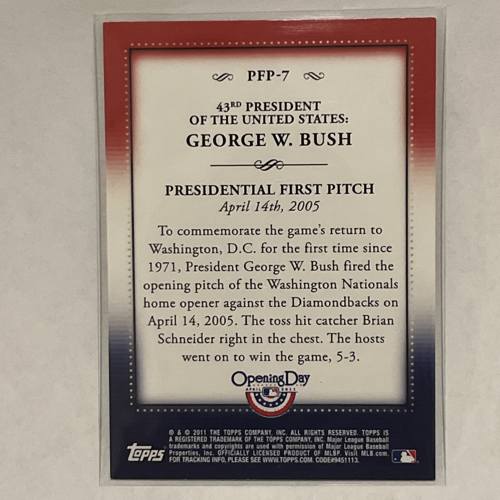 2011 Topps Opening Day Presidential First Pitch George W. Bush #PFP7 ...