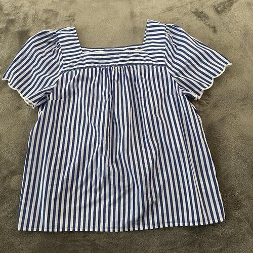 Talbots Square Neck 100% Cotton Blouse XL Petite XLP Blue Striped Nautical | eBay