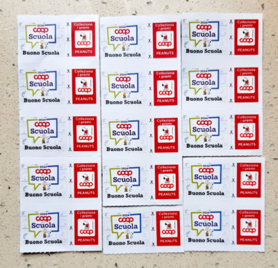 15 BOLLINI-PUNTI "COLLEZIONE PEANUTS" COOP 2024 CON BUONI PER LA SCUOLA ...
