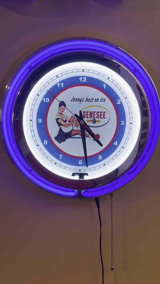 Genesee Jenny on Ice New York Beer Bar Man Cave Neon Adverting Clock ...