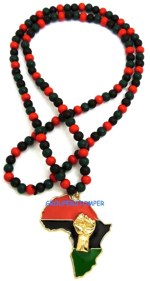 Power Fist On Pan-African Africa Pendant Necklace 36" Long 8mm Wood ...
