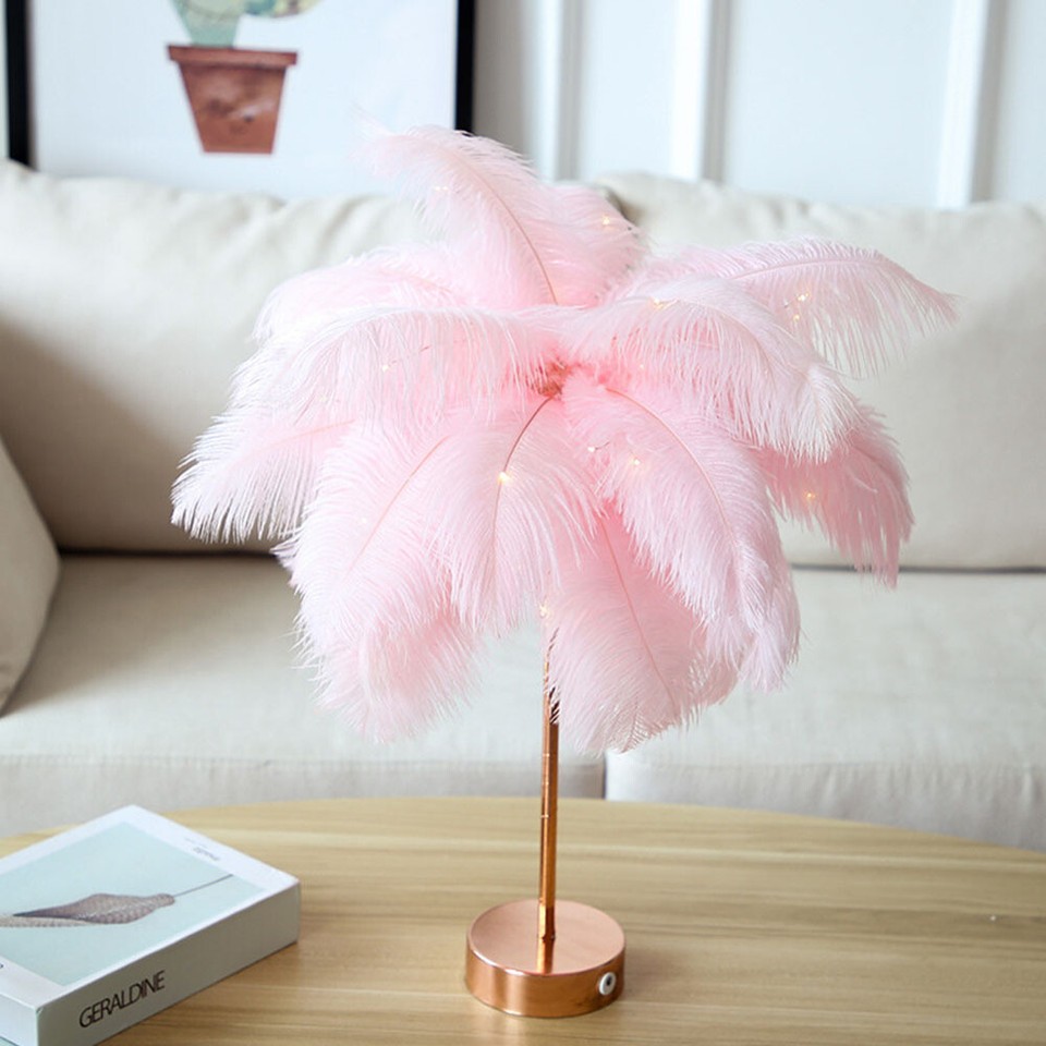 Feather Shade Table Lamp Lampshade Shaped Table Night Light Decor Light ...