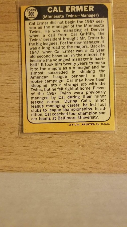 CAL ERMER 1968 Topps #206 FREE SHIPPING | eBay